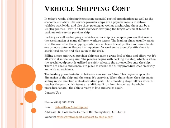 PPT - Vehicle Shipping Cost PowerPoint Presentation, free download - ID ...