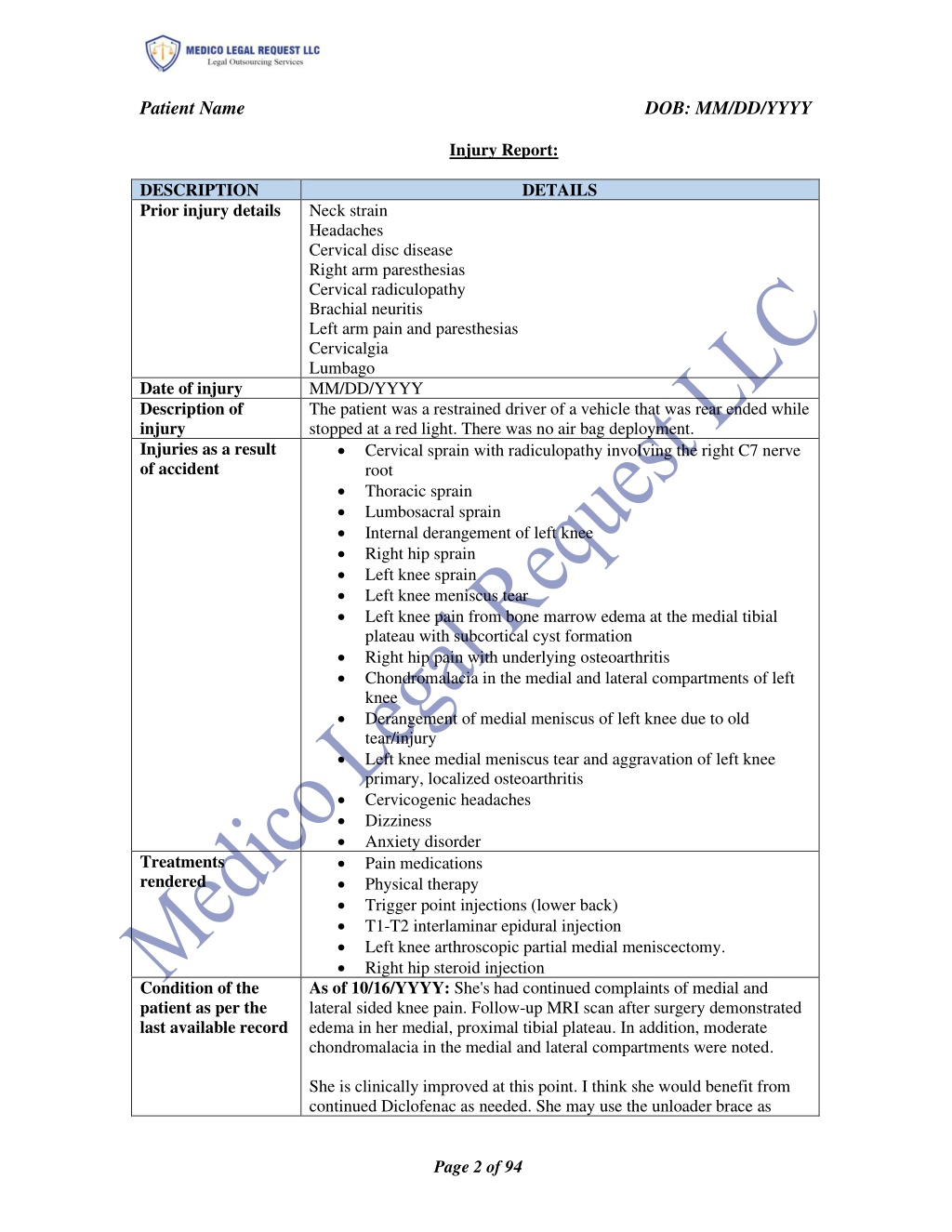 PPT - Medical Chronology Sample - Personal Injury Case Reviews-Medical ...