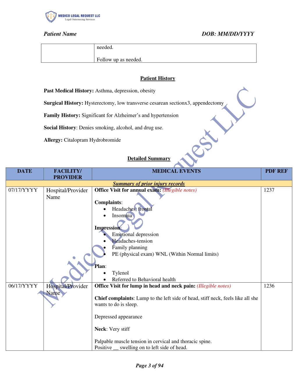 PPT - Medical Chronology Sample - Personal Injury Case Reviews-Medical ...