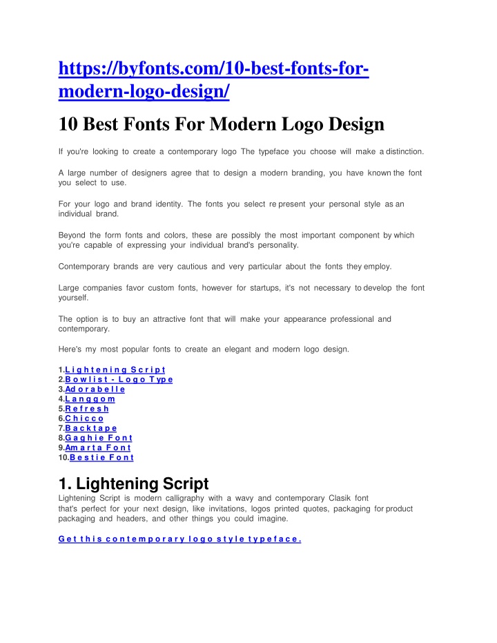 PPT - 10 Best Fonts For Modern Logo Design PowerPoint Presentation ...