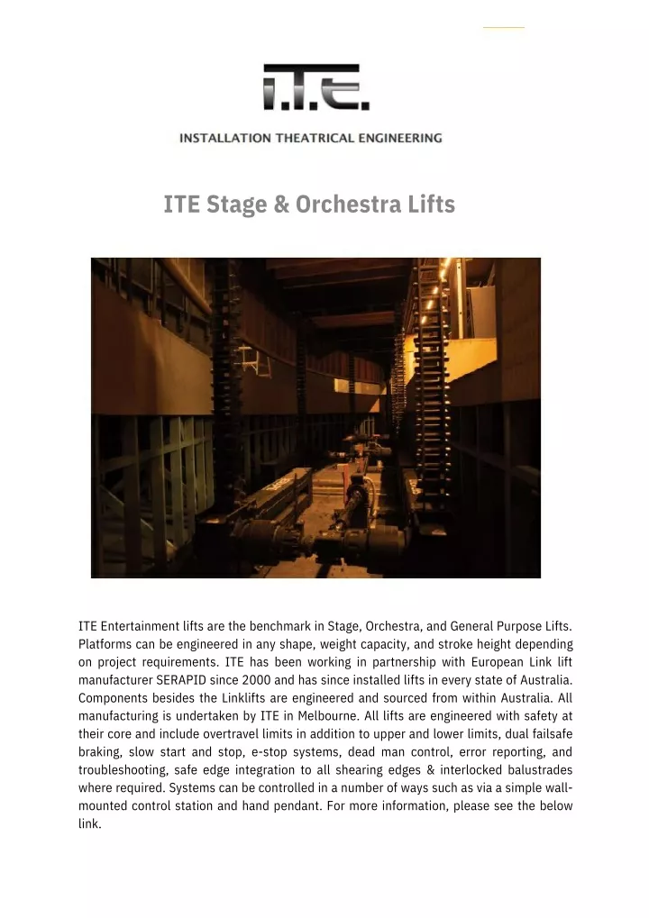 PPT - Orchestra Pit Lift | Theatre Stage Lift | I.T.E PowerPoint ...