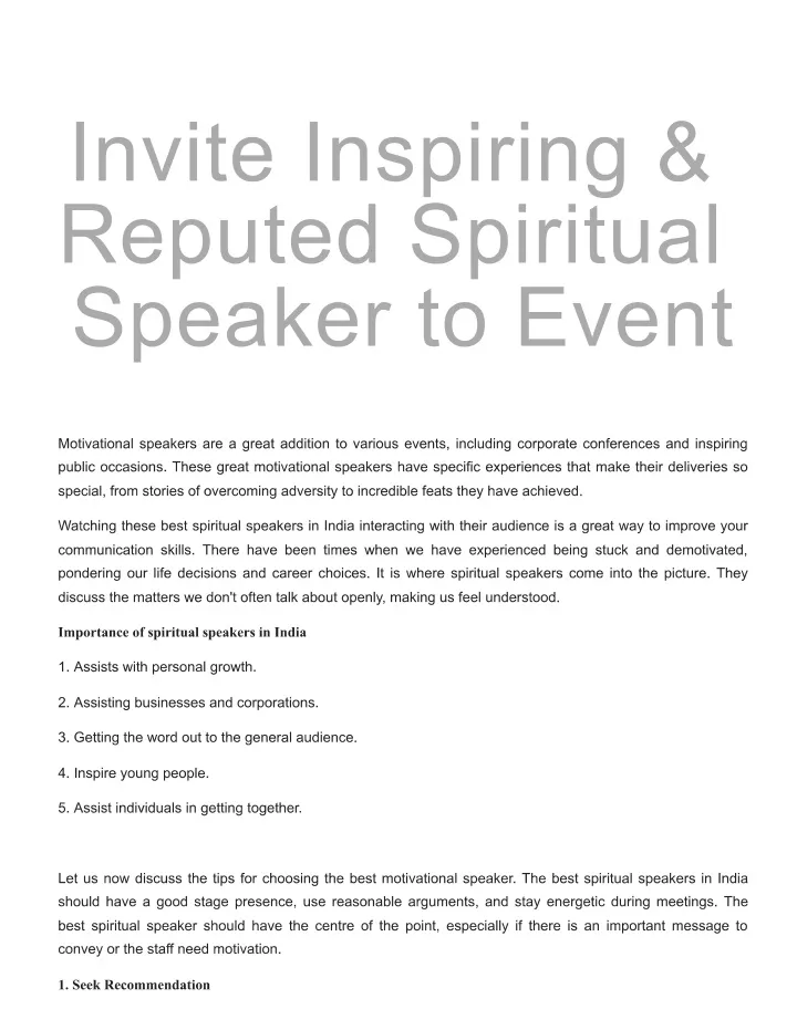 PPT - Invite Inspiring & Reputed Spiritual Speaker to Event PowerPoint ...