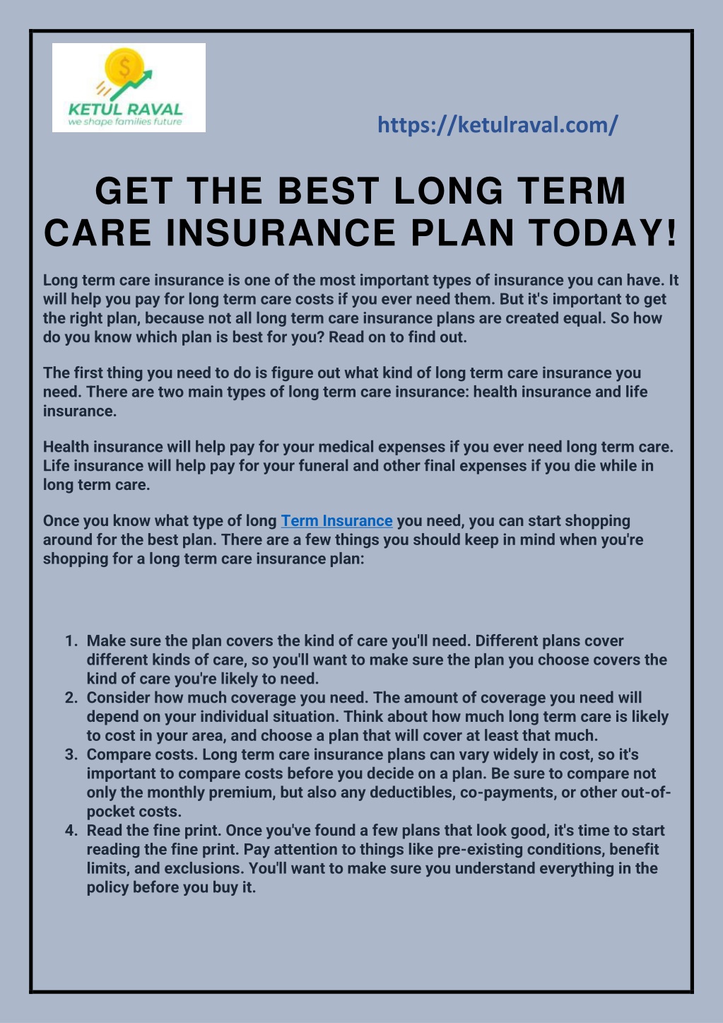 PPT - GET THE BEST LONG TERM CARE INSURANCE PLAN TODAY! PowerPoint ...