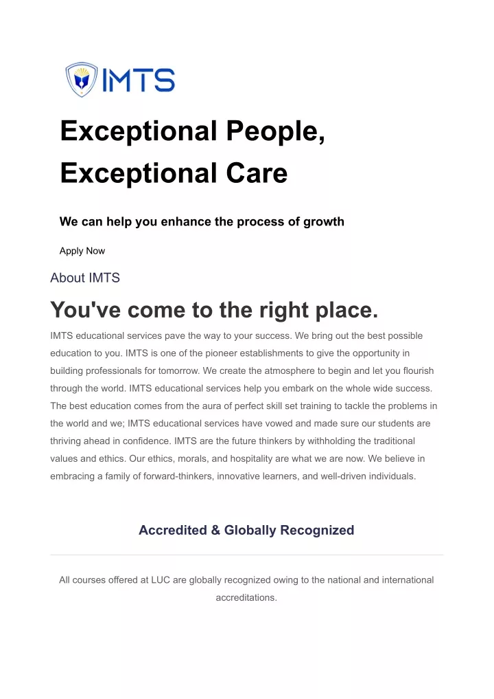 PPT - IMTS EDU Exceptional People, Exceptional Care PowerPoint ...