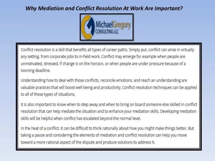PPT - Why Mediation and Conflict Resolution At Work Are Important ...