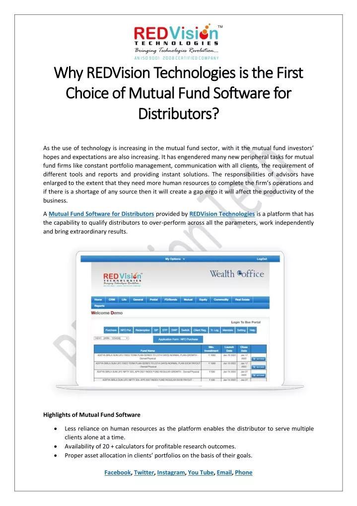 PPT - Why REDVision Technologies is the First Choice of Mutual Fund ...