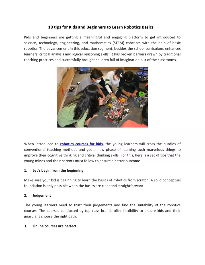 PPT - 10 tips for Kids and Beginners to Learn Robotics Basics PowerPoint Presentation - ID:11524040