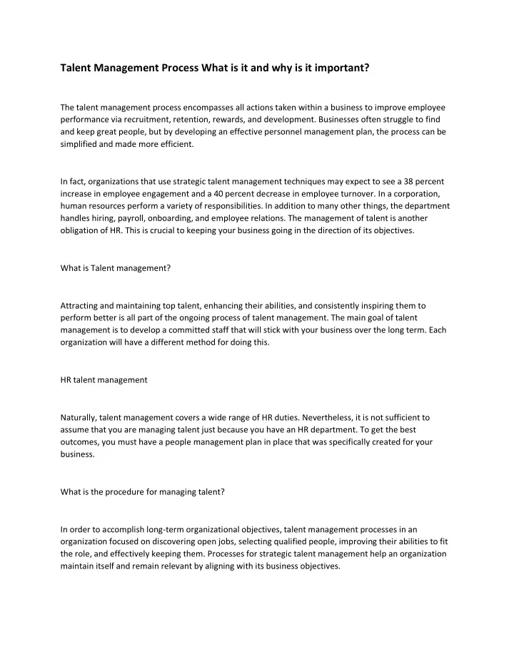 PPT - Talent Management Process What is it and why is it important ...