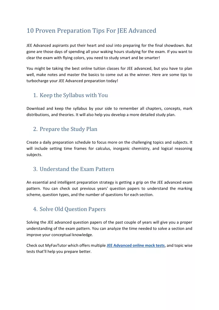 PPT - 10 Proven Preparation Tips For JEE Advanced PowerPoint ...
