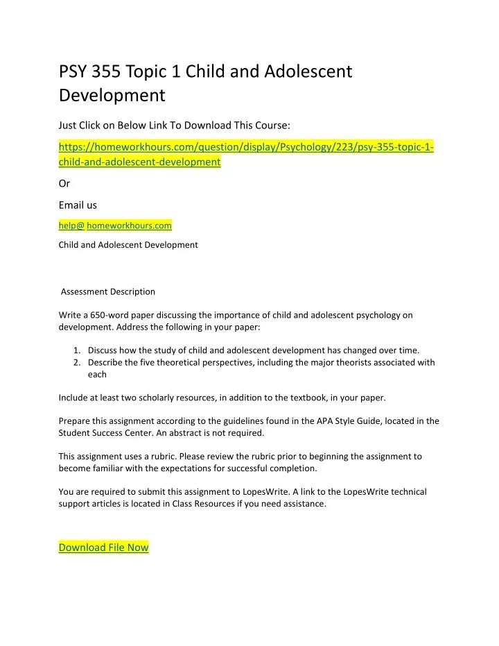 PPT - PSY 355 Topic 1 Child and Adolescent Development PowerPoint ...