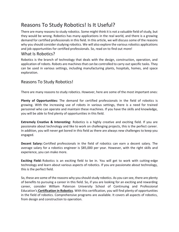 PPT - Reasons To Study Robotics! Is It Useful_ (1) PowerPoint ...