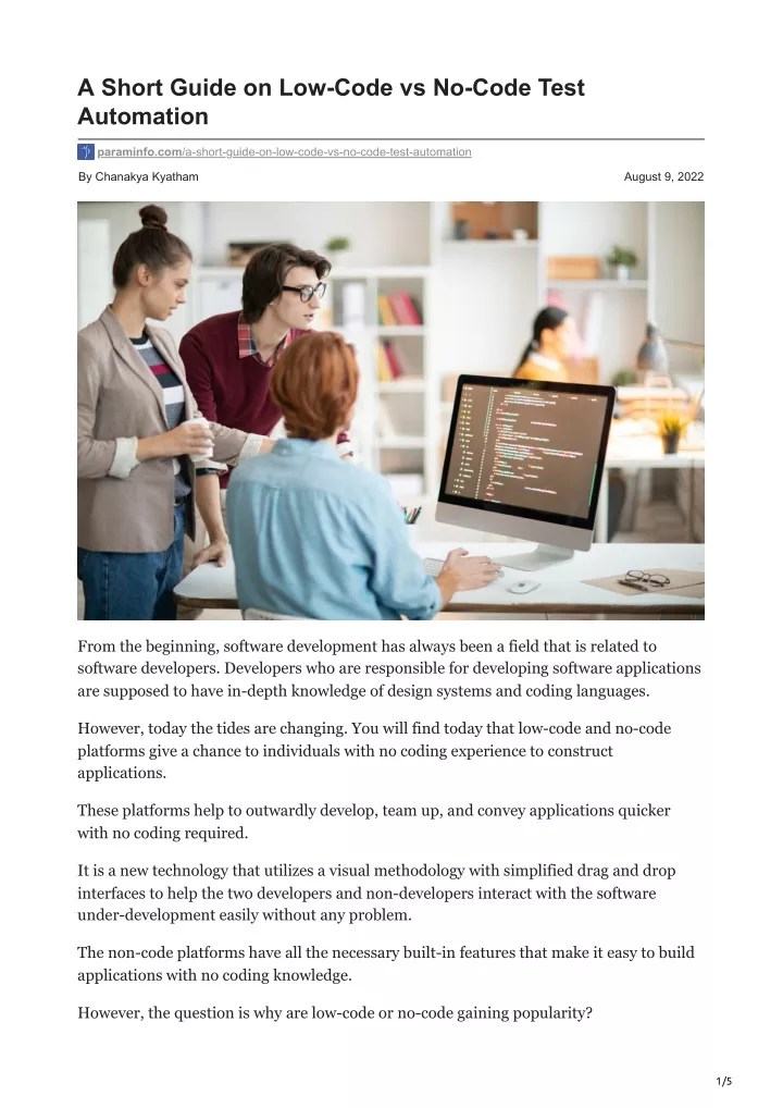 PPT - paraminfo.com-A Short Guide on Low-Code vs No-Code Test ...