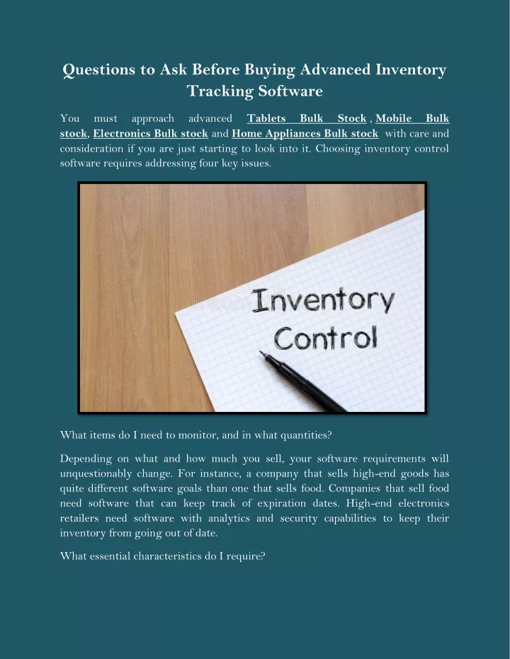 PPT - Questions to Ask Before Buying Advanced Inventory Tracking ...