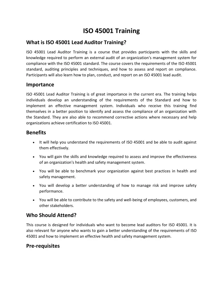 PPT - ISO 45001 Lead Auditor Training PowerPoint Presentation, free ...
