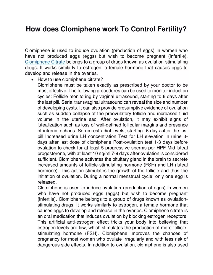 PPT - How does Clomiphene work To Control Fertility PowerPoint ...