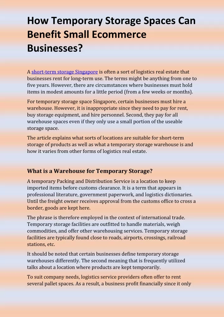 PPT - How Temporary Storage Spaces Can Benefit Small Ecommerce ...