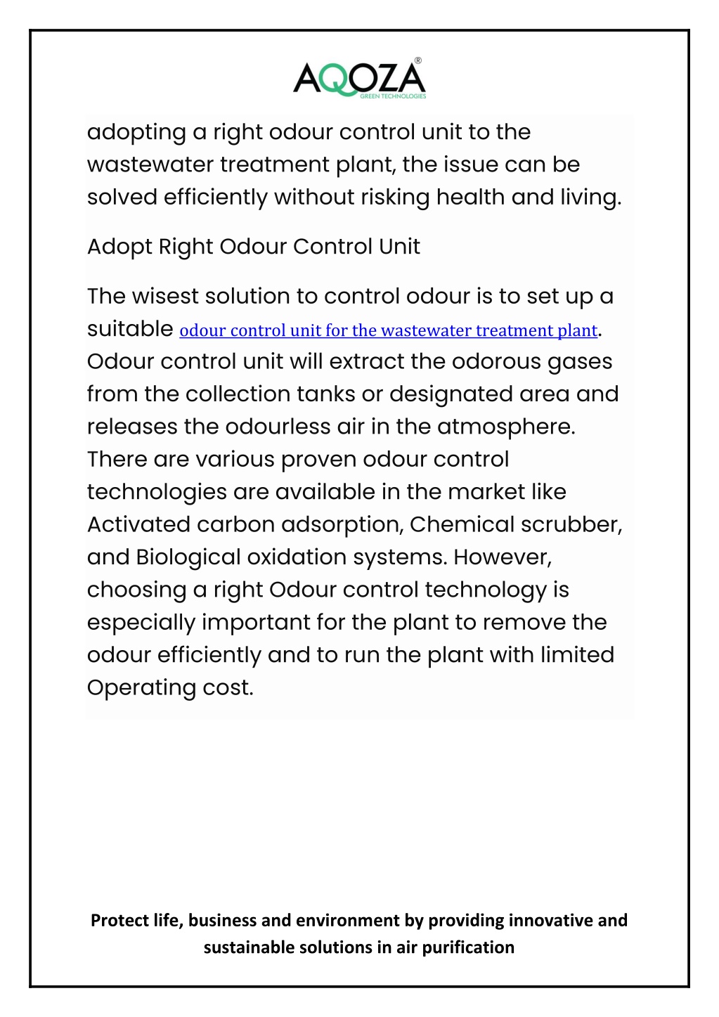 PPT - Wastewater Odour Removal, Sewage Treatment Plant Odour Control ...