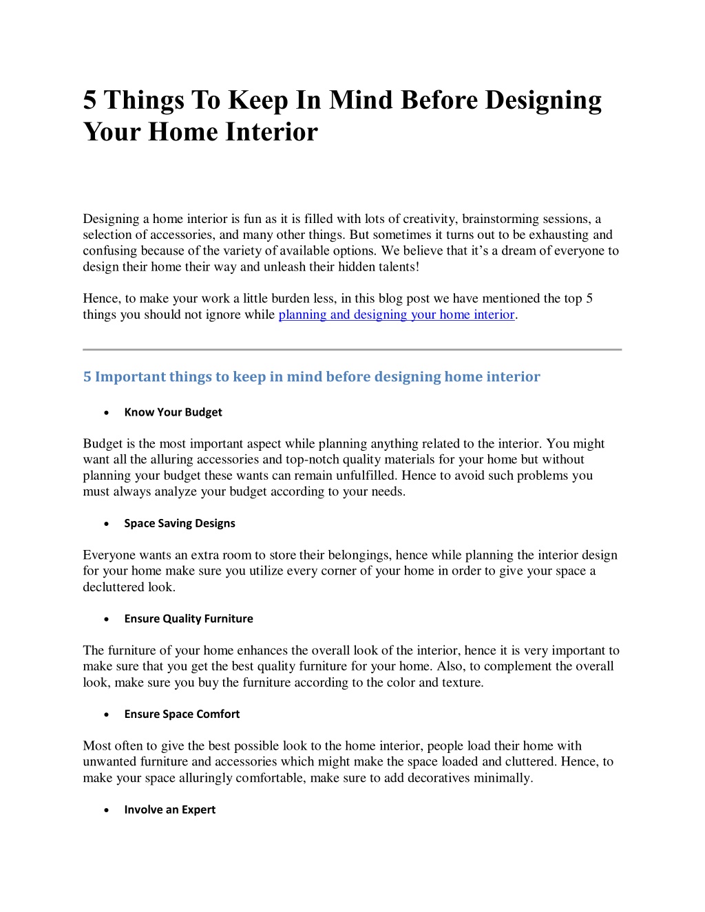 PPT - 5 Things To Keep In Mind Before Designing Your Home Interior ...