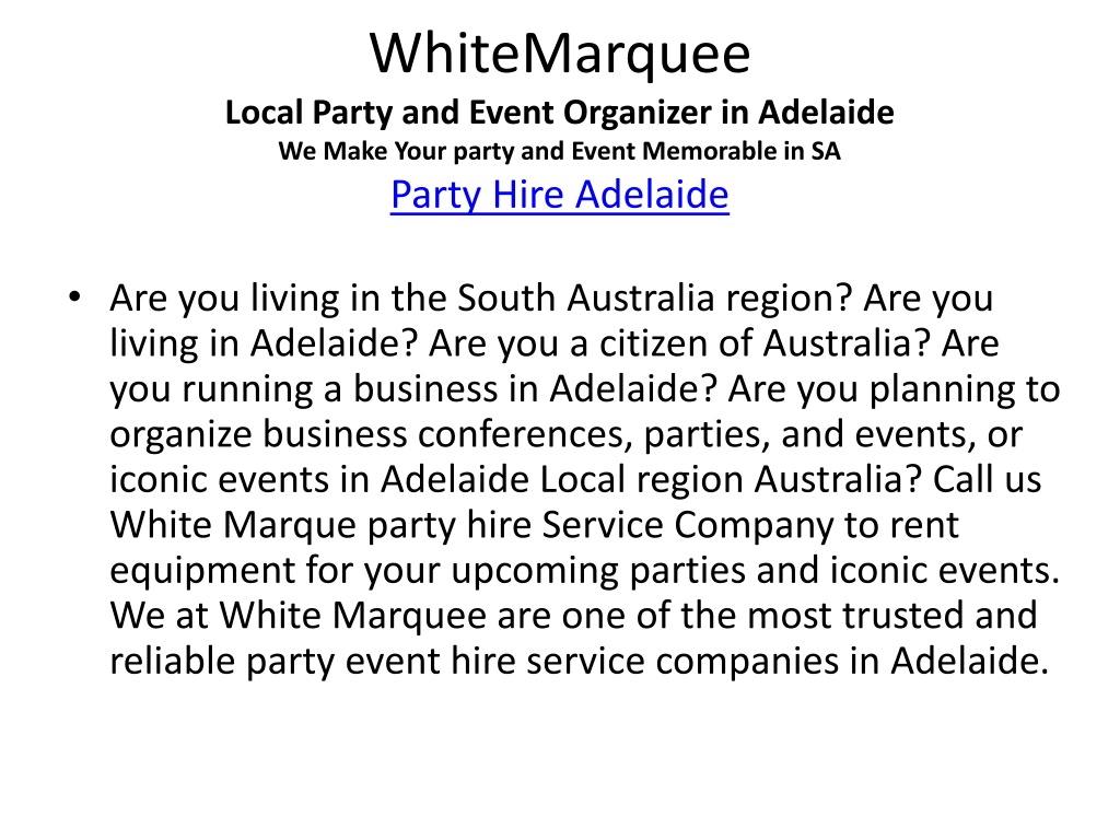PPT - Party Hire Adelaide White Marquee Australia PowerPoint ...