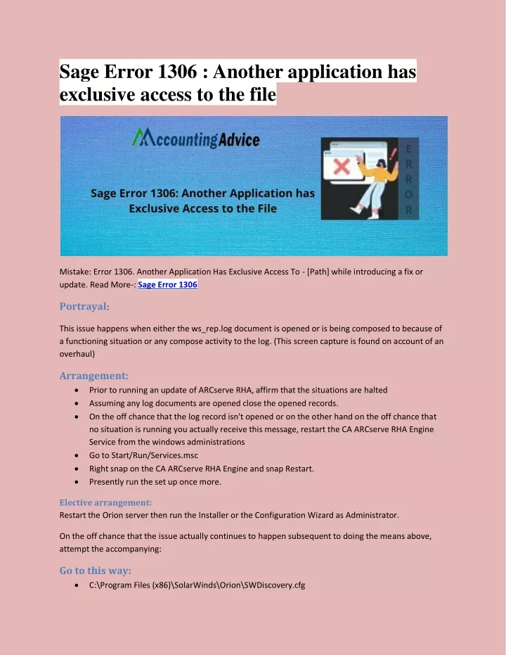 PPT Sage Error 1306 Another Application Has Exclusive Access To The PPT Sage Error 1306 Another Application Has Exclusive Access To The
