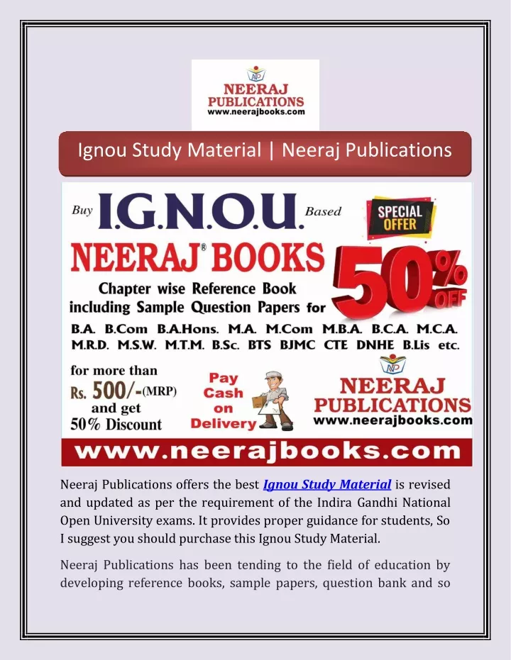 PPT - Ignou Study Material | Neeraj Publications PowerPoint ... PPT - Ignou Study Material | Neeraj Publications PowerPoint ...