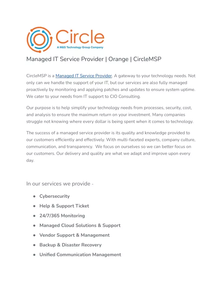 PPT - Managed IT Service Provider _ Orange _ CircleMSP PowerPoint ...