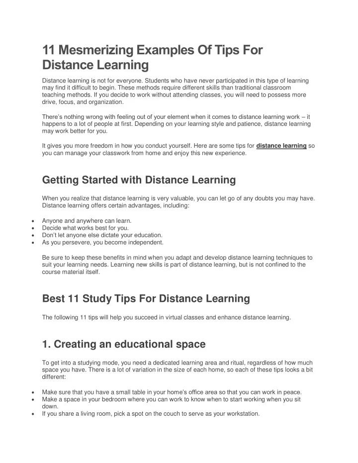 PPT - 11 Mesmerizing Examples Of Tips For Distance Learning PowerPoint ...