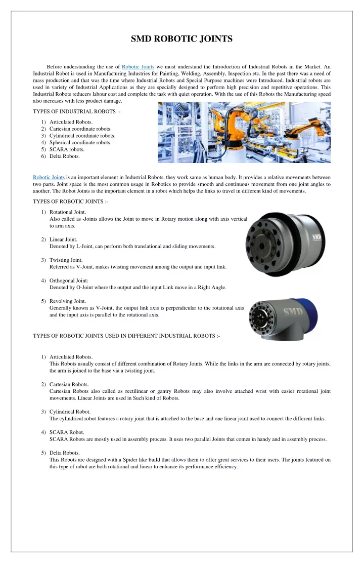 PPT - SMD Robotic Joints for Industrial Robots PowerPoint Presentation ...