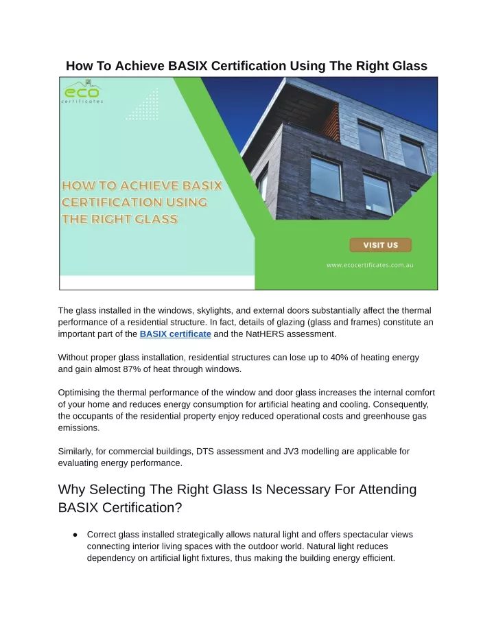 PPT - How To Achieve BASIX Certification Using The Right Glass ...