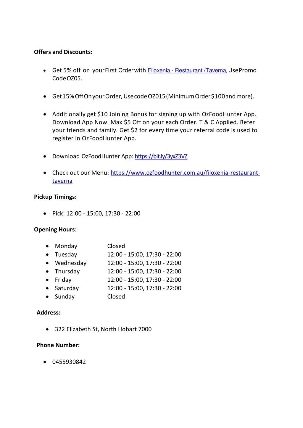PPT - 5% off - Filoxenia Restaurant Takeaway Menu North Hobart, TAS ...