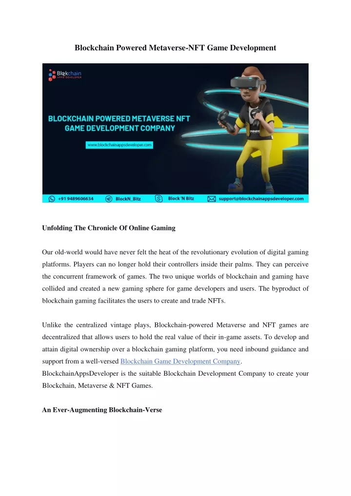 PPT - Blockchain Powered Metaverse-NFT Game Development PowerPoint ...
