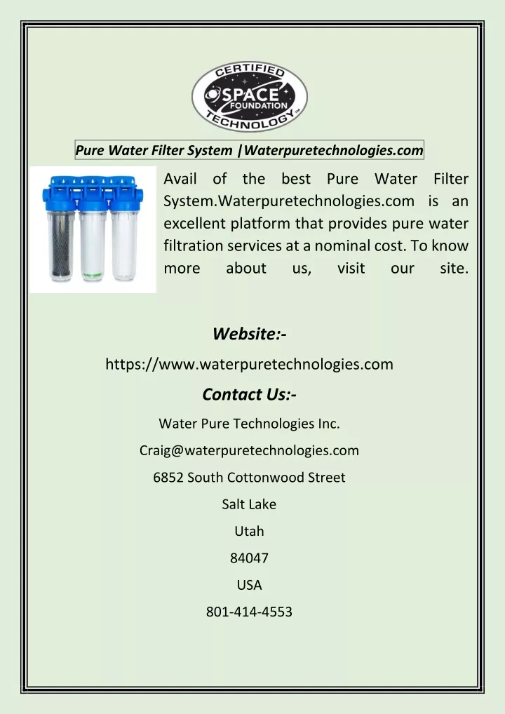 PPT - Pure Water Filter System Waterpuretechnologies PowerPoint ...