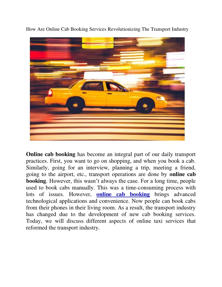 PPT - Online Cab Booking Services Revolutionizing The Transport ...