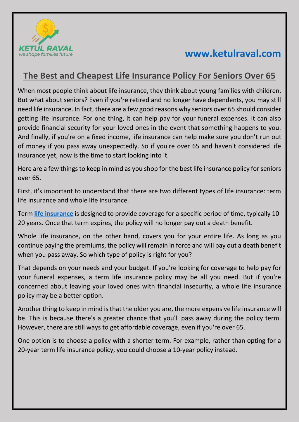 PPT - The Best and Cheapest Life Insurance Policy For Seniors Over 65 ...