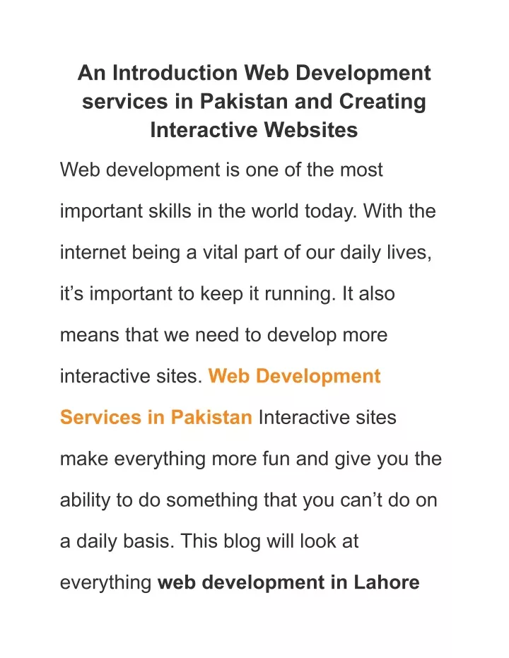 PPT - An Introduction Web Development services in Pakistan and Creating ...