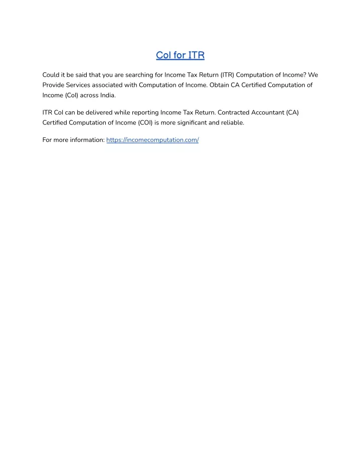 PPT - Col for ITR PowerPoint Presentation, free download - ID:11549198