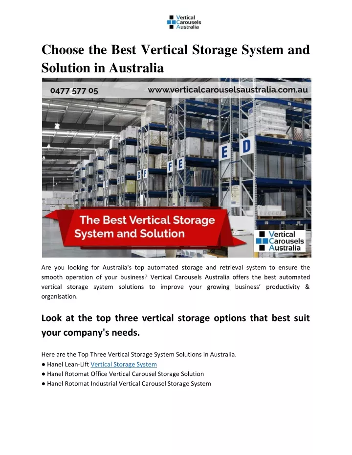 PPT - Choose the Best Vertical Storage System and Solution in Australia ...