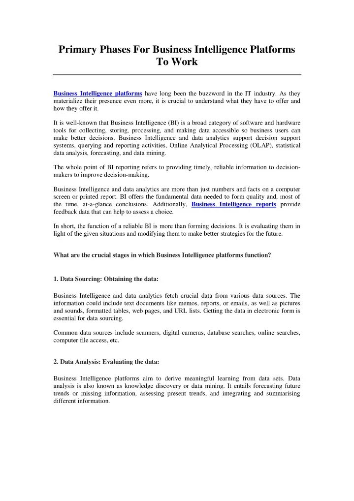 PPT - Primary Phases For Business Intelligence Platforms To Work ...