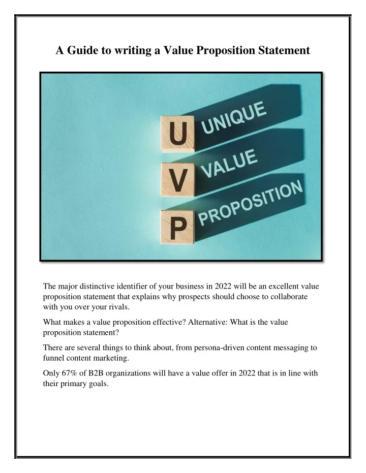 PPT - A Guide to writing a Value Proposition Statement PowerPoint ...