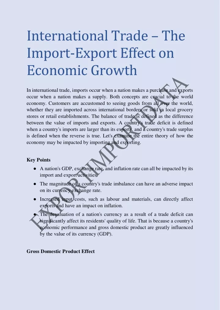 PPT - International Trade – The Import-Export Effect on Economic Growth ...