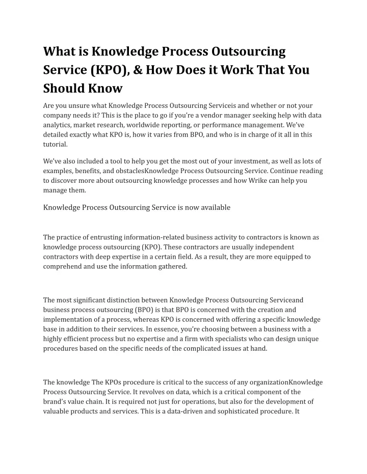 PPT - What is Knowledge Process Outsourcing Service (KPO), & How Does ...