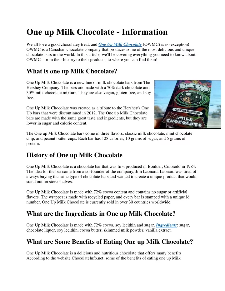PPT - One up Milk Chocolate - Information PowerPoint Presentation, free download - ID:11560427