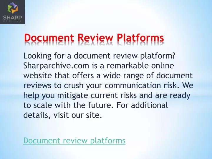 PPT - Document Review Platforms Sharparchive.com PowerPoint ...