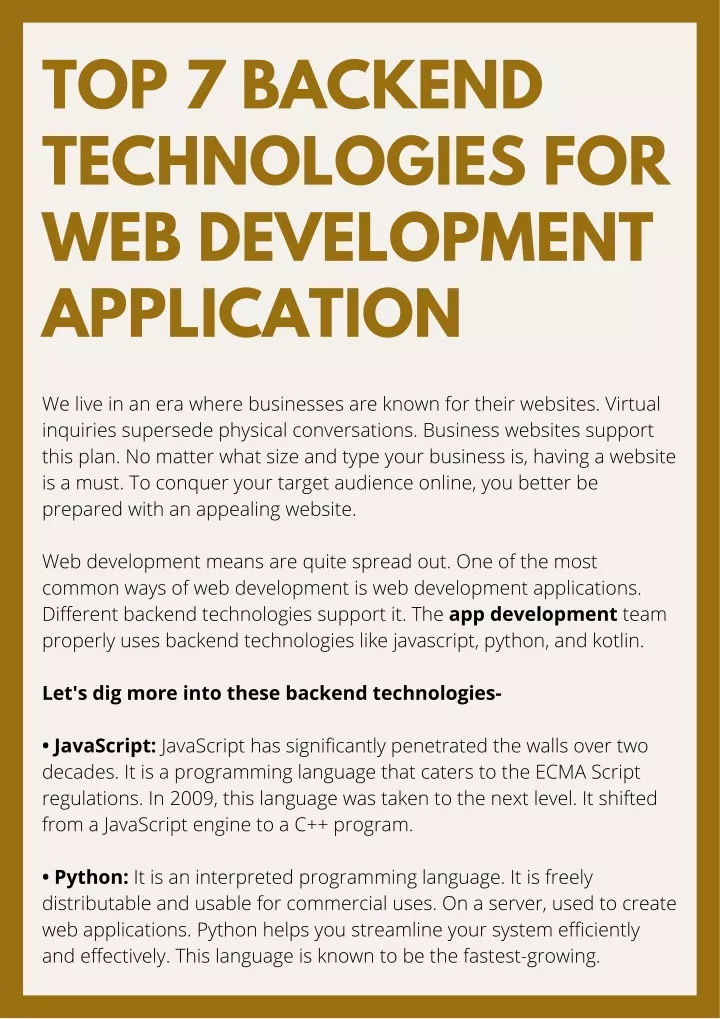 PPT - Top 7 Backend Technologies for Web Development Application ...
