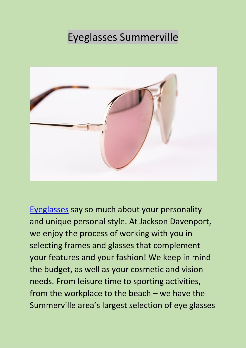 PPT - Eyeglasses Summerville doc-converted PowerPoint Presentation ...