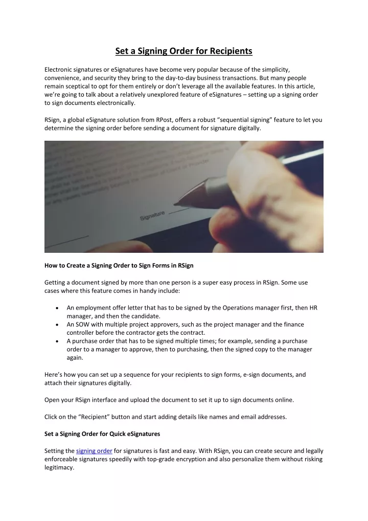 PPT - Set a Signing Order for Recipients PowerPoint Presentation, free ...