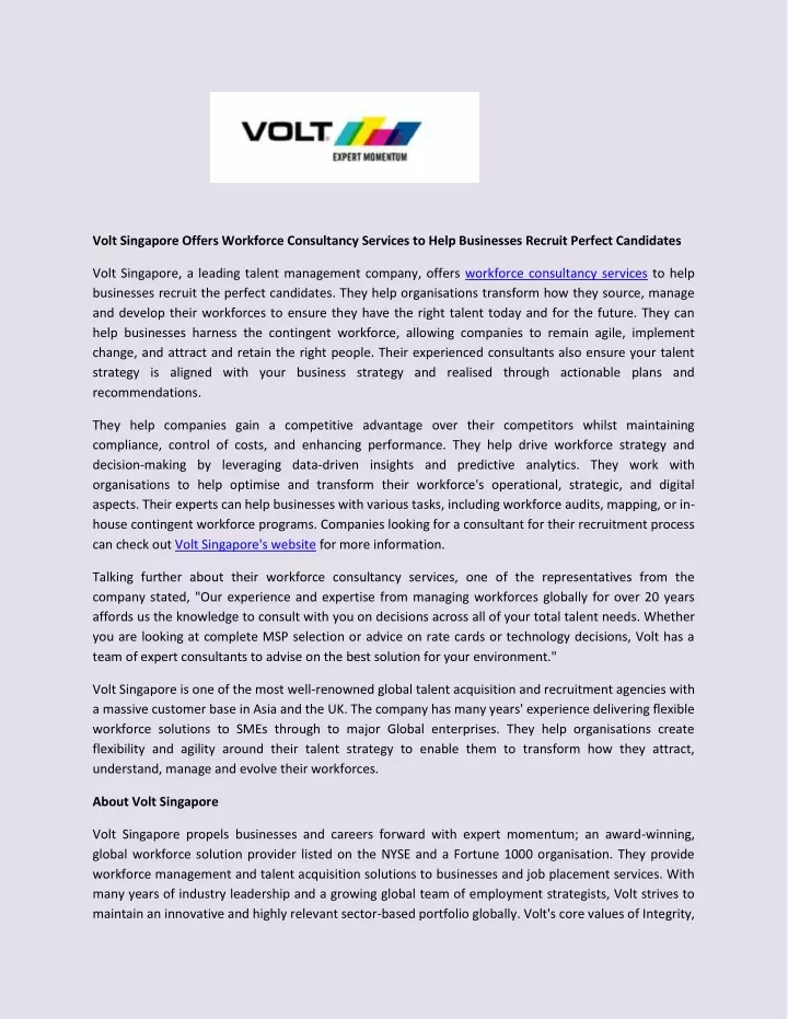 PPT - Volt Singapore Offers Workforce Consultancy Services to Help ...