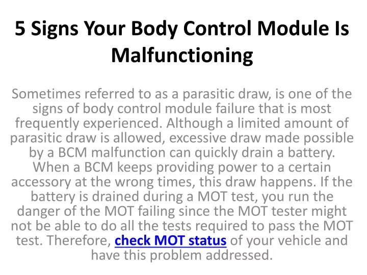 PPT - 5 Signs Your Body Control Module Is Malfunctioning PowerPoint ...