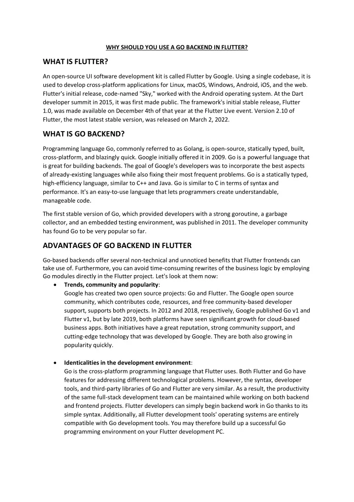 PPT - WHY SHOULD YOU USE A GO BACKEND IN FLUTTERimp PowerPoint ...