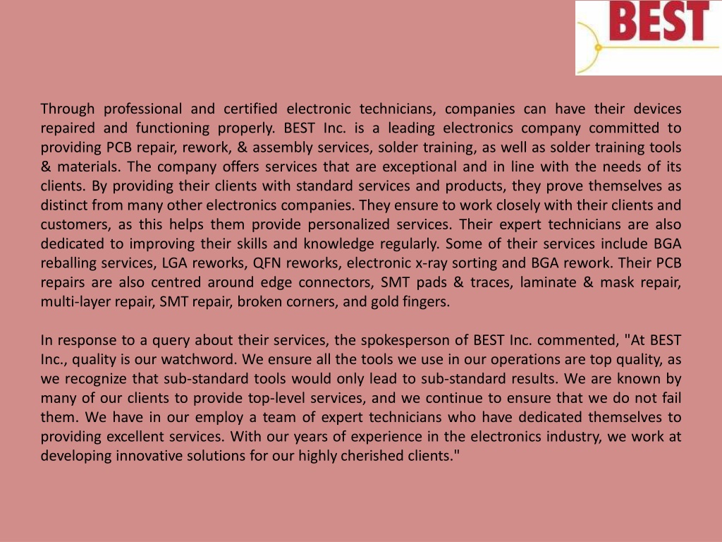 PPT - BEST Inc. Provides Professional BGA Placement and IPC Hand ...